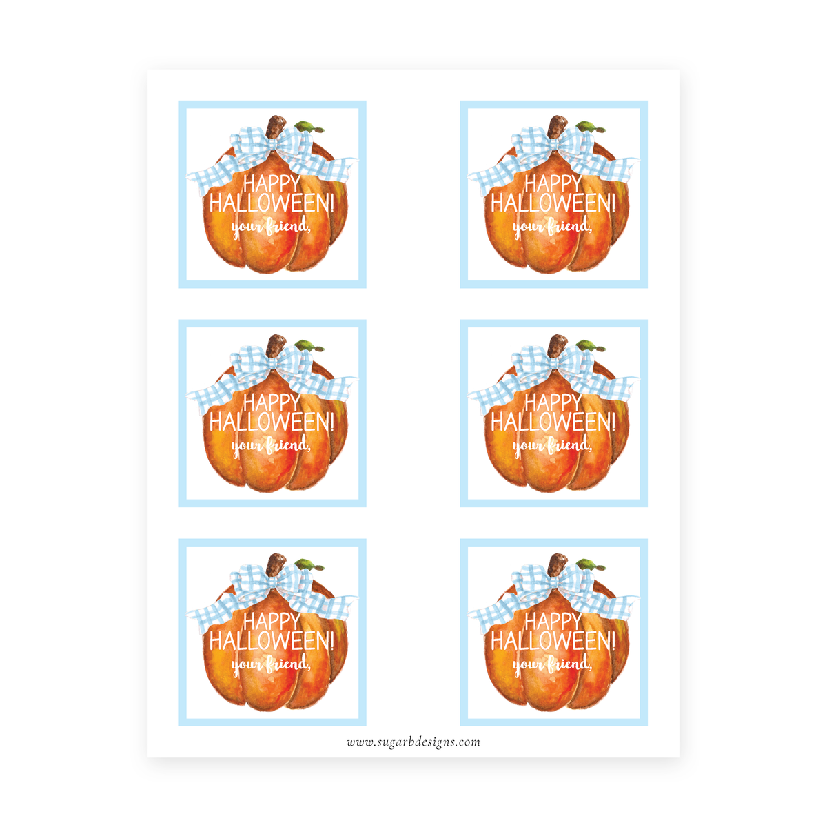 Cute Pumpkin Blue Gift Tags : DIGITAL DOWNLOAD PRINTABLE – Sugar B Designs