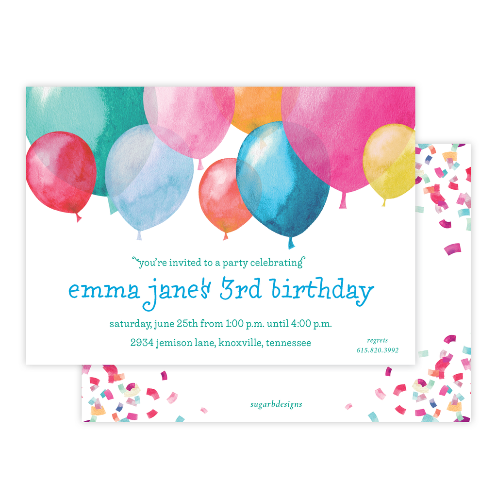 Bright Balloons Birthday Invitation – Sugar B Designs