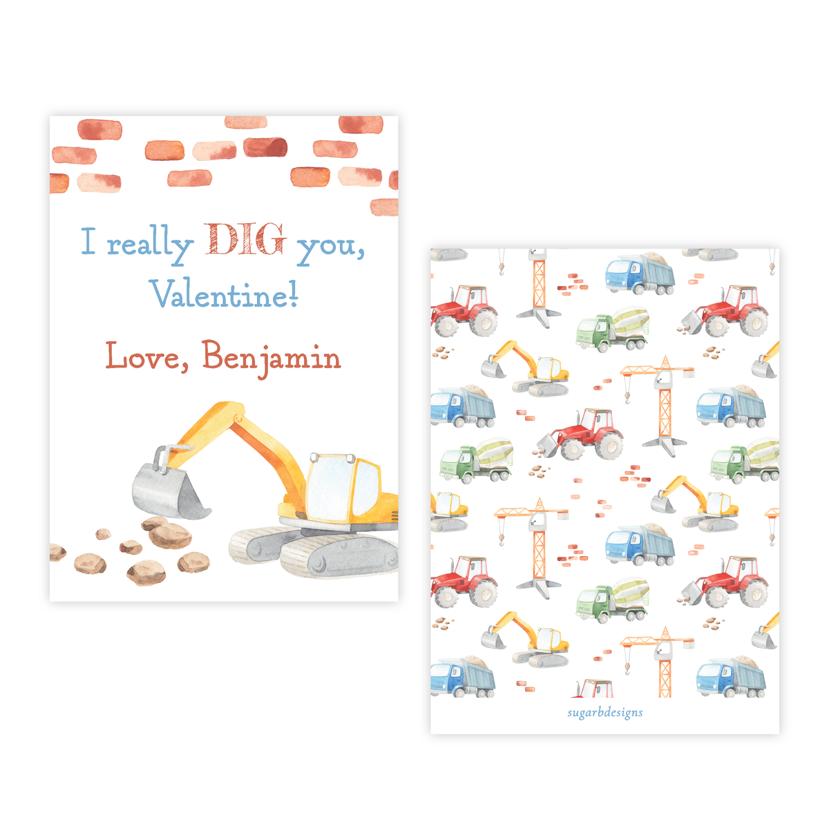 Bulldozer Construction Valentine Card – Sugar B Designs