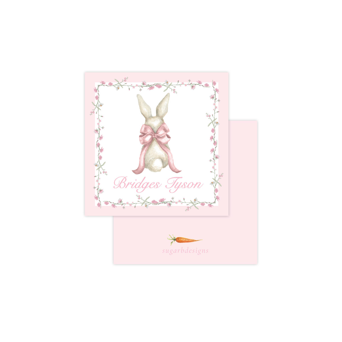 Bunny and Bow Pink Calling Card – Sugar B Designs
