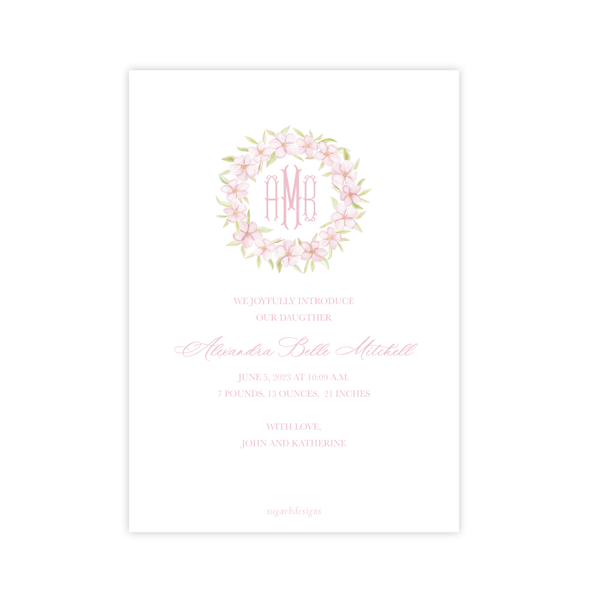 Dogwood Blooms Border Birth Announcement – Sugar B Designs